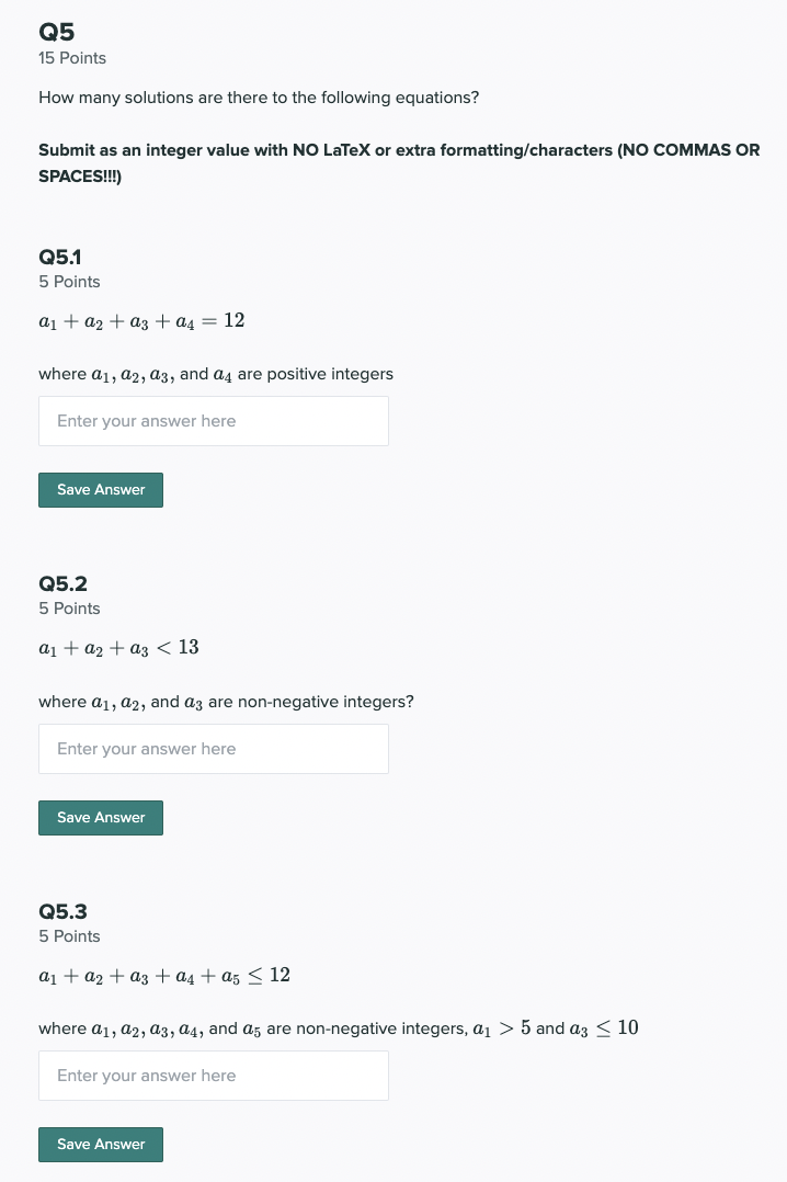 Solved Q5 15 Points How many solutions are there to the | Chegg.com