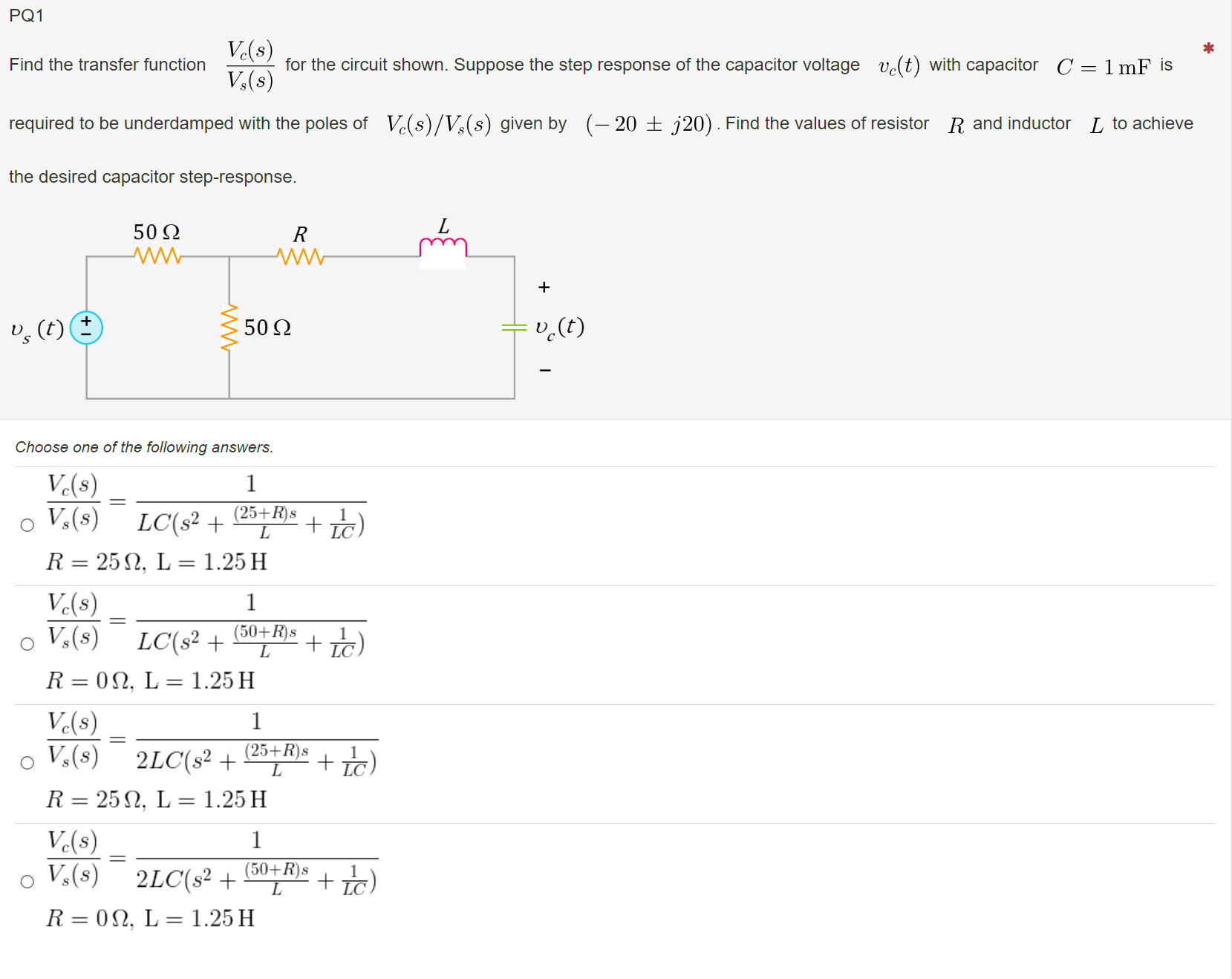 Solved Find the transfer function Vs(s)Vc(s) for the circuit | Chegg.com