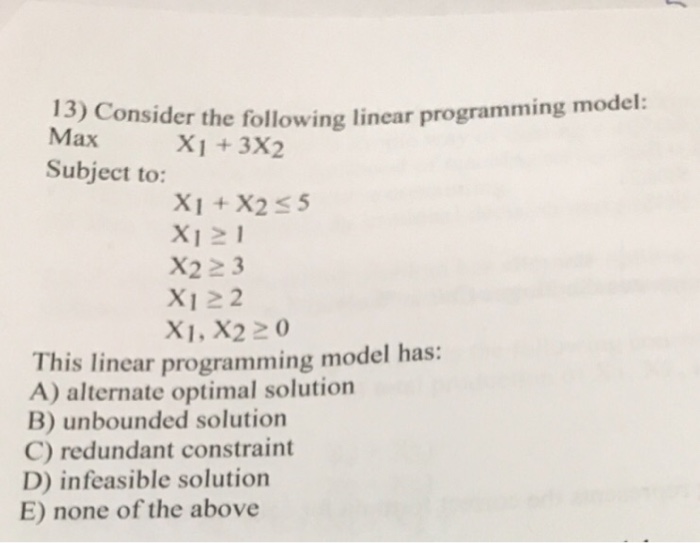 Solved Consider the following linear programming model: Max | Chegg.com