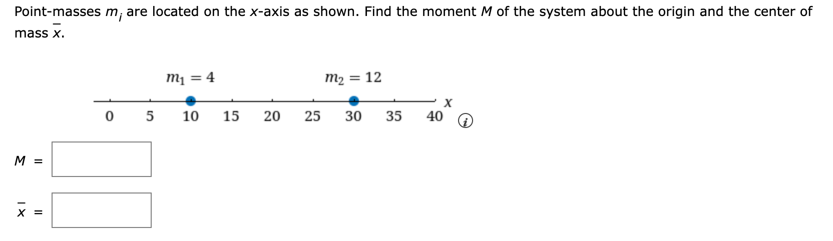 Solved Point-masses mi are located on the x-axis as shown. | Chegg.com