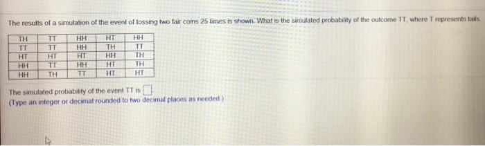 Solved The results of a simulation of the event of tossing | Chegg.com