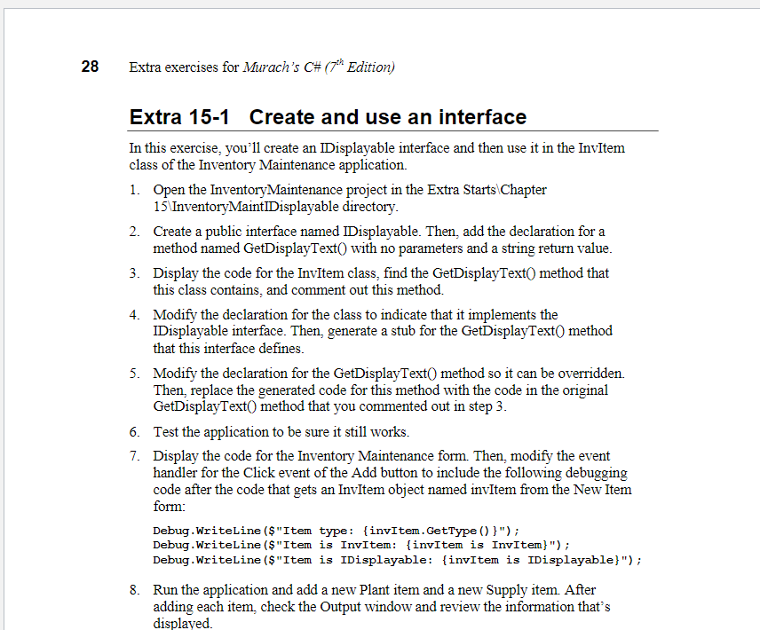 28 Extra exercises for Murach's C# (7* Edition) Extra | Chegg.com