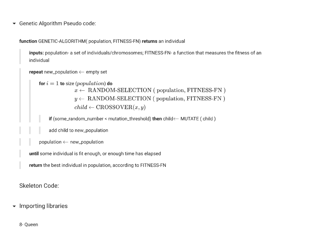 Genetic Algorithm Pseudo code: function | Chegg.com