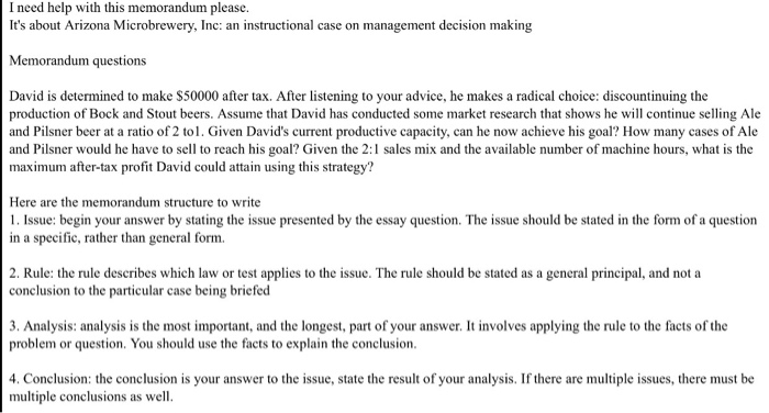 Hello! I need help with this memorandum is due today | Chegg.com