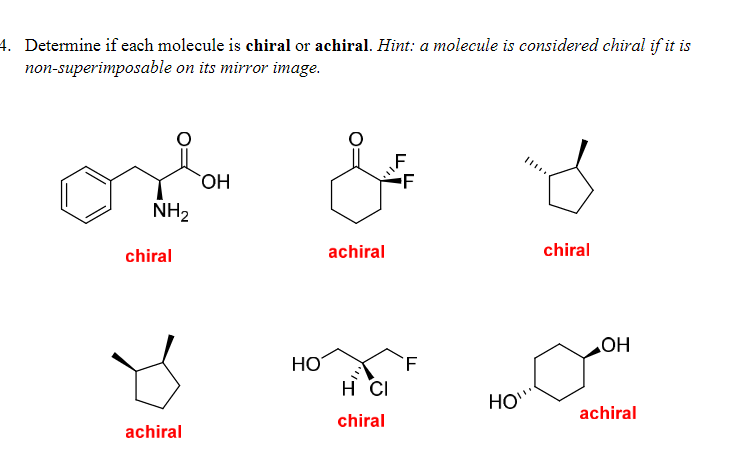Solved Determine if each molecule is chiral or achiral. | Chegg.com