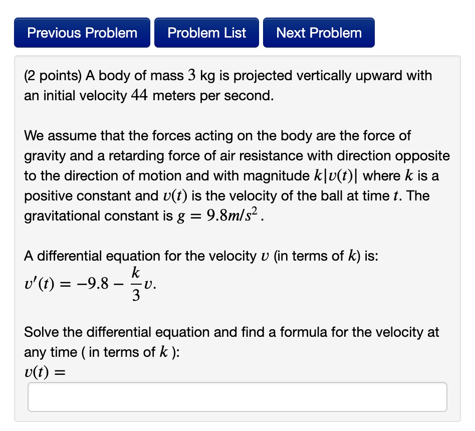 Solved (2 points) A body of mass 3 kg is projected | Chegg.com