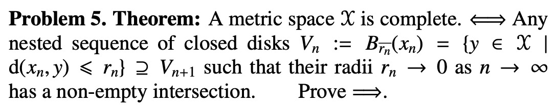 Solved Problem 5. Theorem: A metric space X is complete. A | Chegg.com