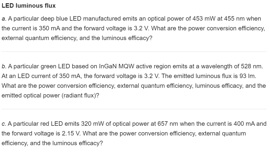 Solved LED luminous flux a. A particular deep blue LED | Chegg.com
