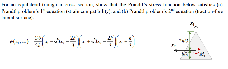 For an equilateral triangular cross section, show | Chegg.com