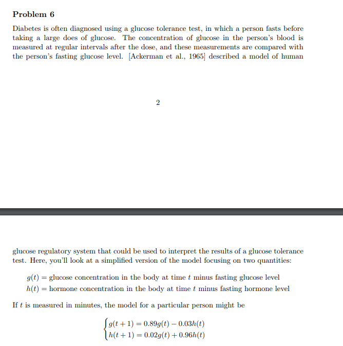 Problem 6 Diabetes is often diagnosed using a glucose | Chegg.com