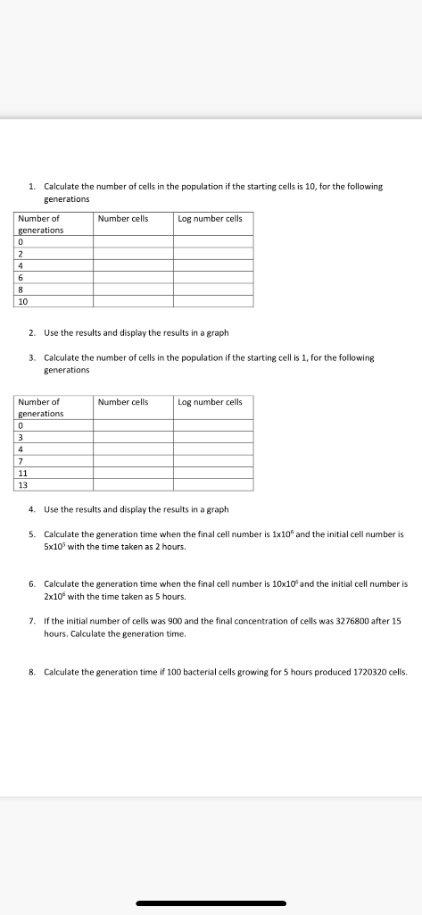 Solved 1. Calculate the number of cells in the population if | Chegg.com
