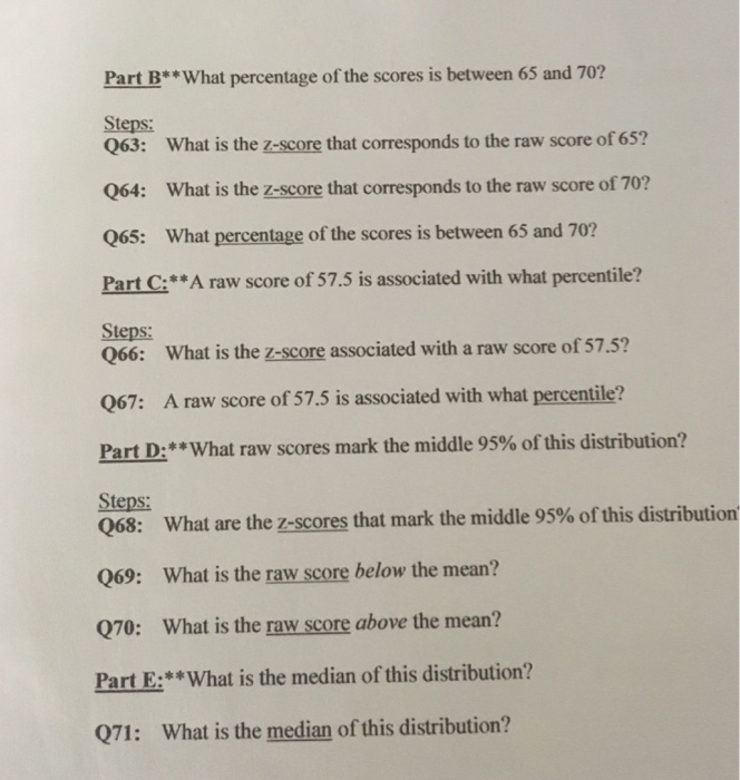 Part B* *What percentage of the scores is between 65 | Chegg.com