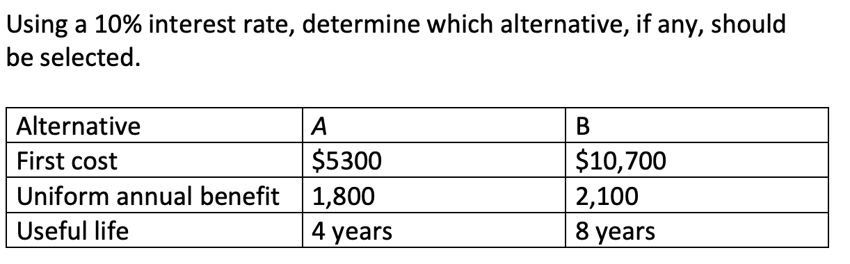Using a 10% interest rate, determine which | Chegg.com