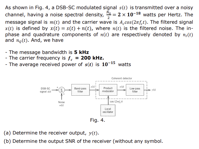 As shown in Fig. 4, a DSB-SC modulated signal s(t) is | Chegg.com