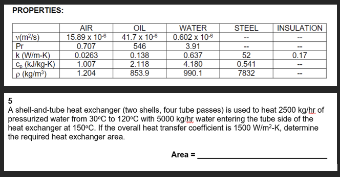 Solved PROPERTIES: 5 A shell-and-tube heat exchanger (two | Chegg.com