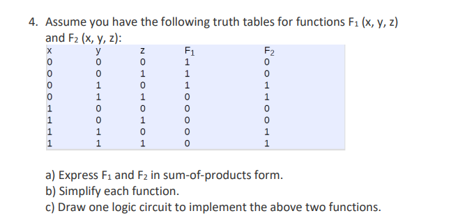 Solved 4. Assume you have the following truth tables for | Chegg.com