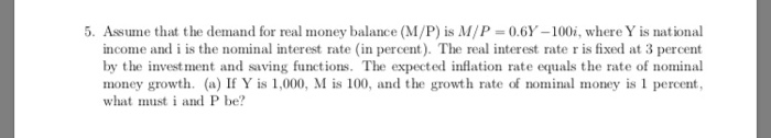 Solved 5. Assume that the demand for real money balance | Chegg.com