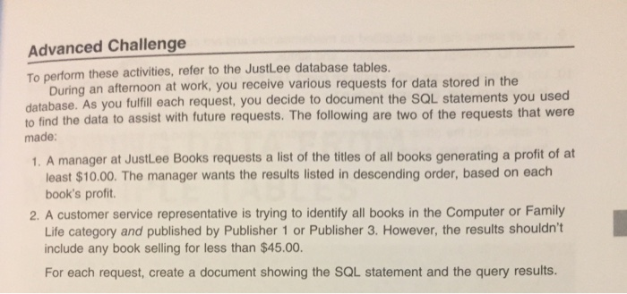 Solved oracle 12c chapter 8 Advanced challenge #1 & 2 | Chegg.com