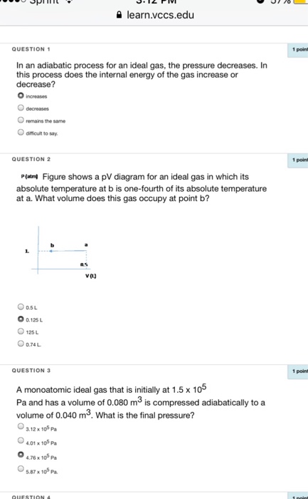 Solved 슐 learn.vccs.edu QUESTION 1 1 point In an adiabatic | Chegg.com