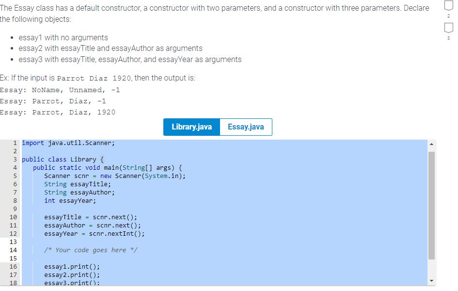 Solved The Essay class has a default constructor, a | Chegg.com
