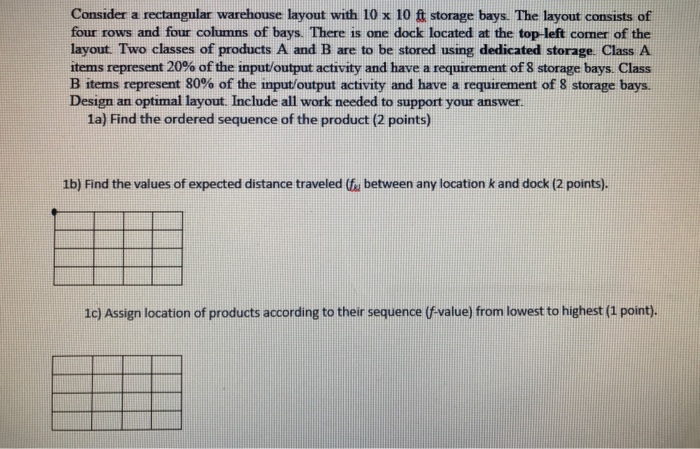 Solved Consider a rectangular warehouse layout with 10 times | Chegg.com