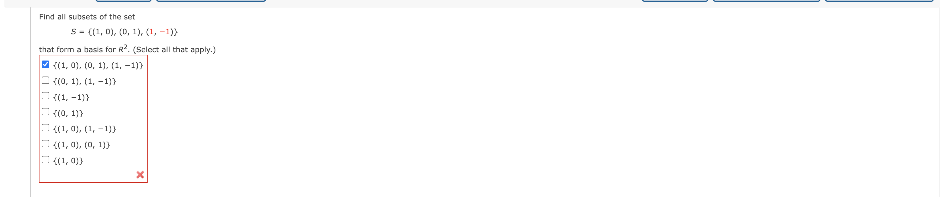 Solved Find all subsets of the set S = {(1, 0), (0, 1), (1, | Chegg.com