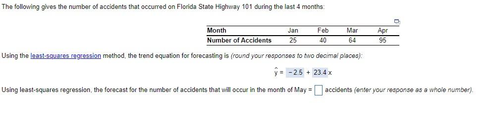 Solved Using the least-squares regression method, the trend | Chegg.com