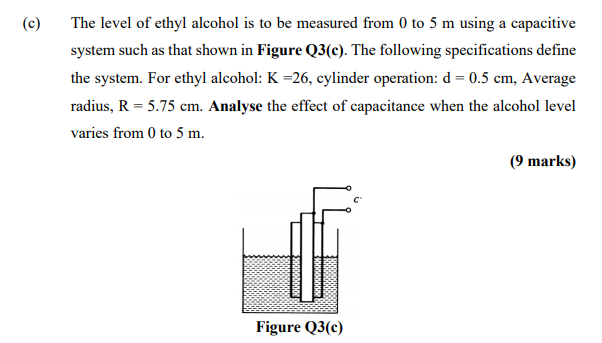 Solved (c) The level of ethyl alcohol is to be measured from | Chegg.com