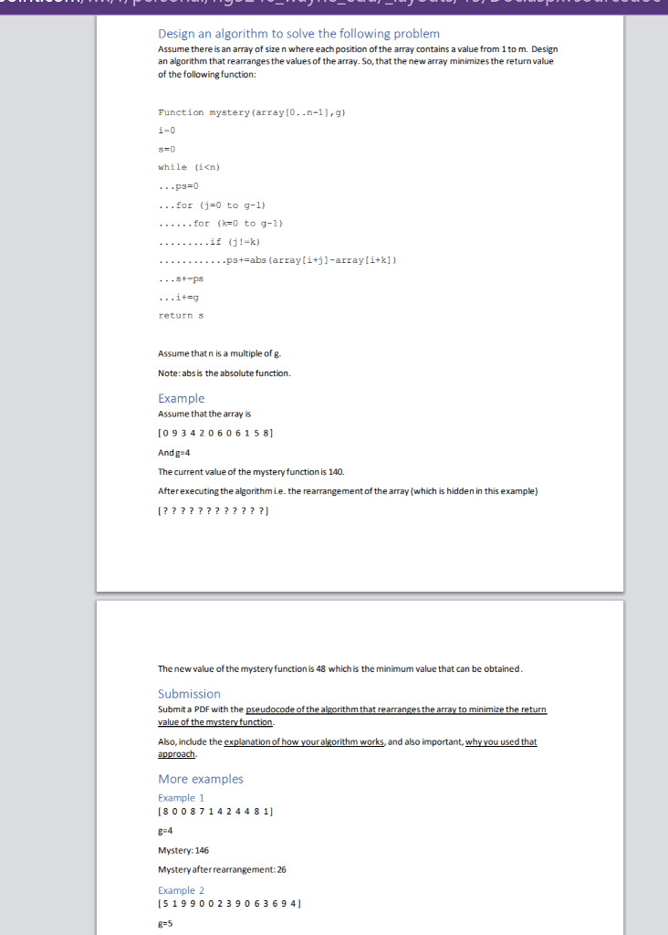 Solved Design an algorithm to solve the following problem | Chegg.com