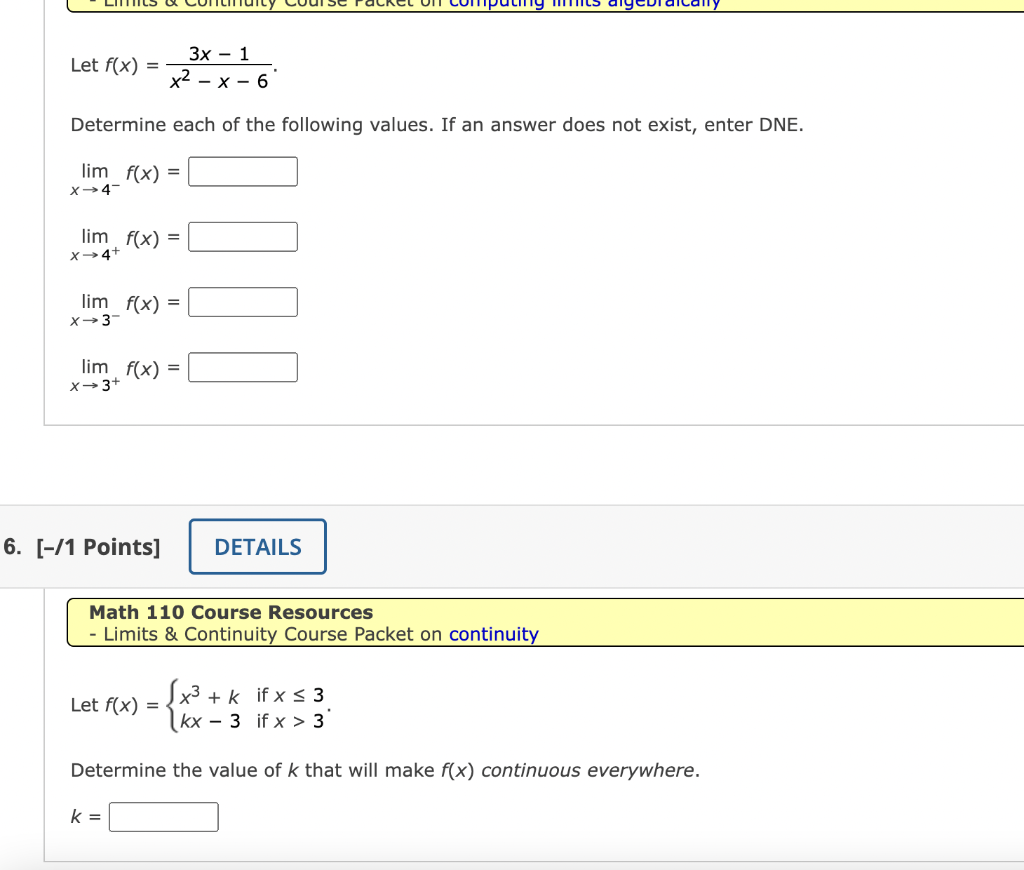 Solved Let f(x)=x2−x−63x−1. Determine each of the following | Chegg.com