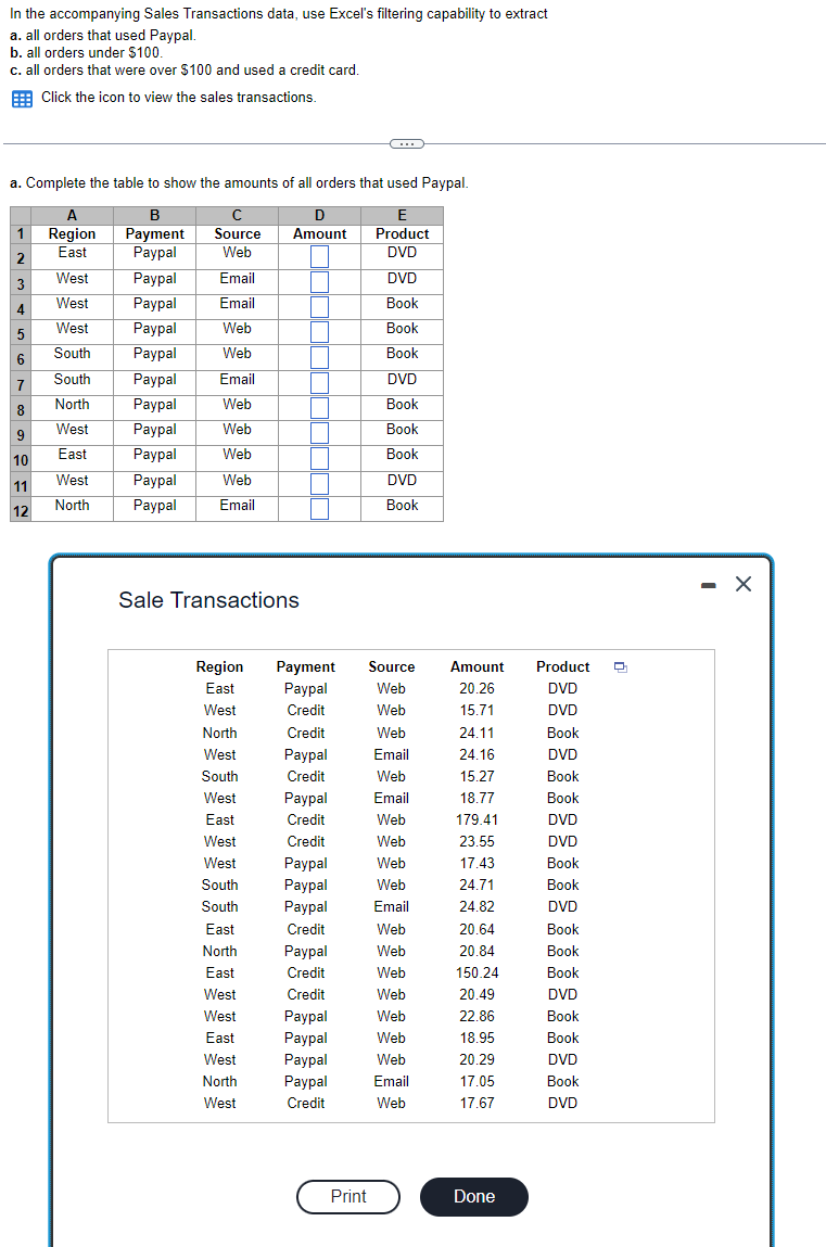 Solved In the accompanying Sales Transactions data, use | Chegg.com