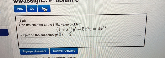 Solved (1 pt) Find the solution to the initial value problem | Chegg.com