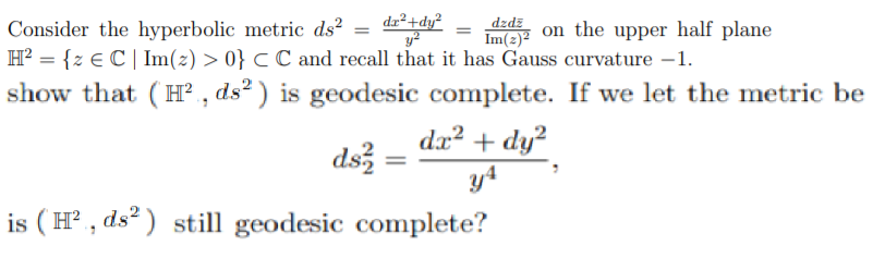 Solved Consider the hyperbolic metric ds2 = dra+dy? ya | Chegg.com