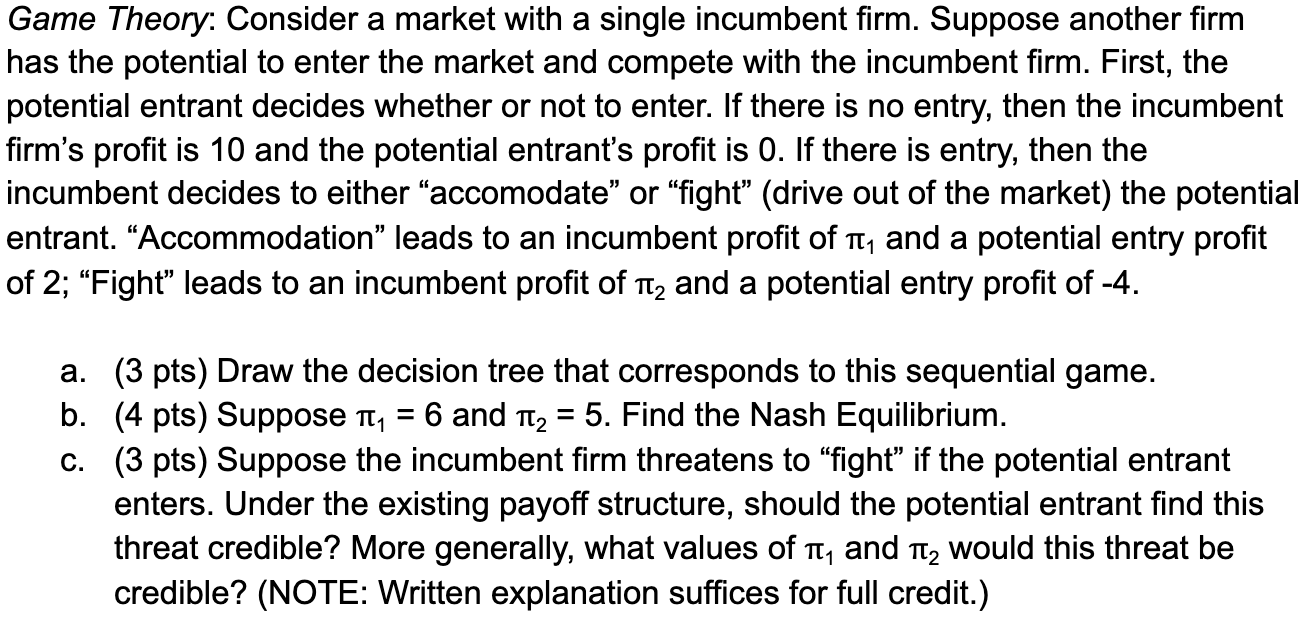 Solved Game Theory: Consider a market with a single | Chegg.com