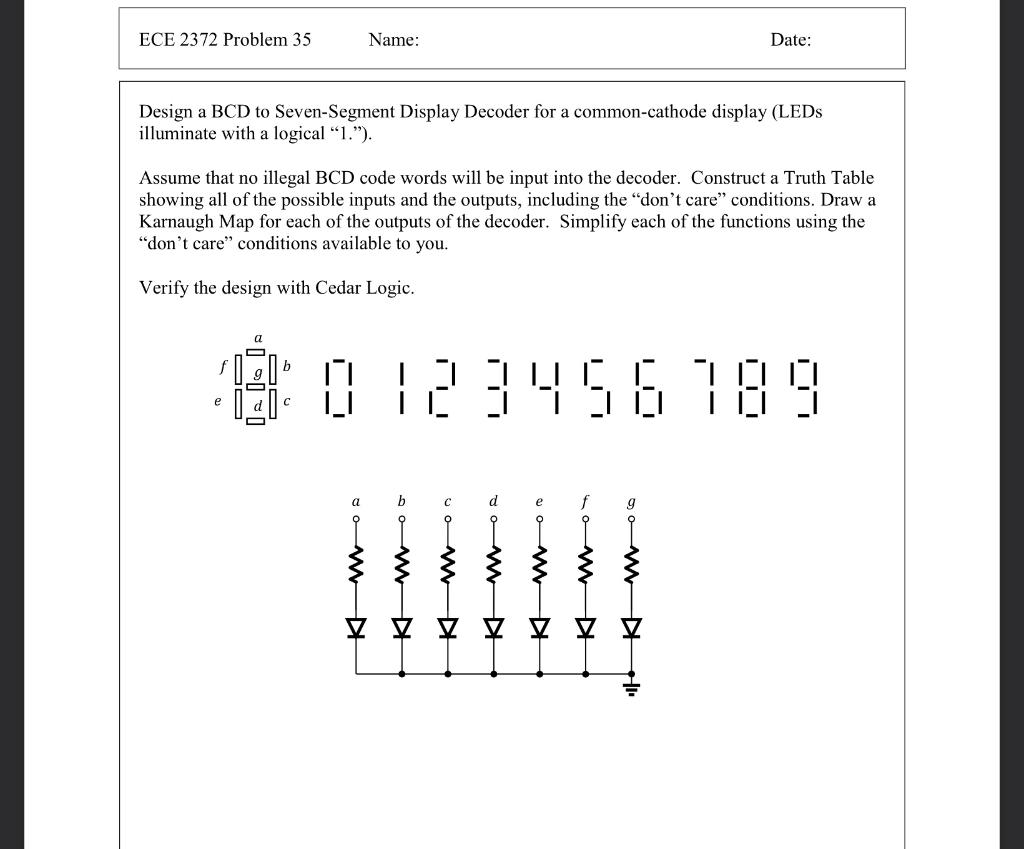 Solved ECE 2372 Problem 35 Name: Date: Design a BCD to | Chegg.com