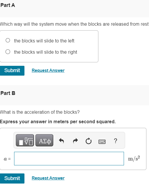 Solved 1 of 1 Two blocks connected by a cord passing | Chegg.com