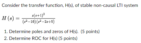 Solved Consider the transfer function, H(s), of stable | Chegg.com