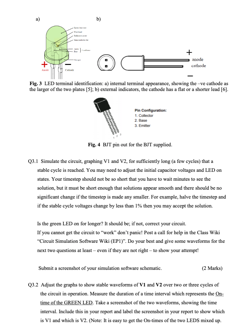a) b) + anode cathode + : Ande Cathed Fig. 3 LED | Chegg.com