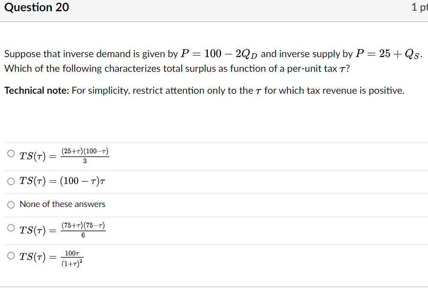 Solved Suppose that inverse demand is given by P=100−2QD and | Chegg.com