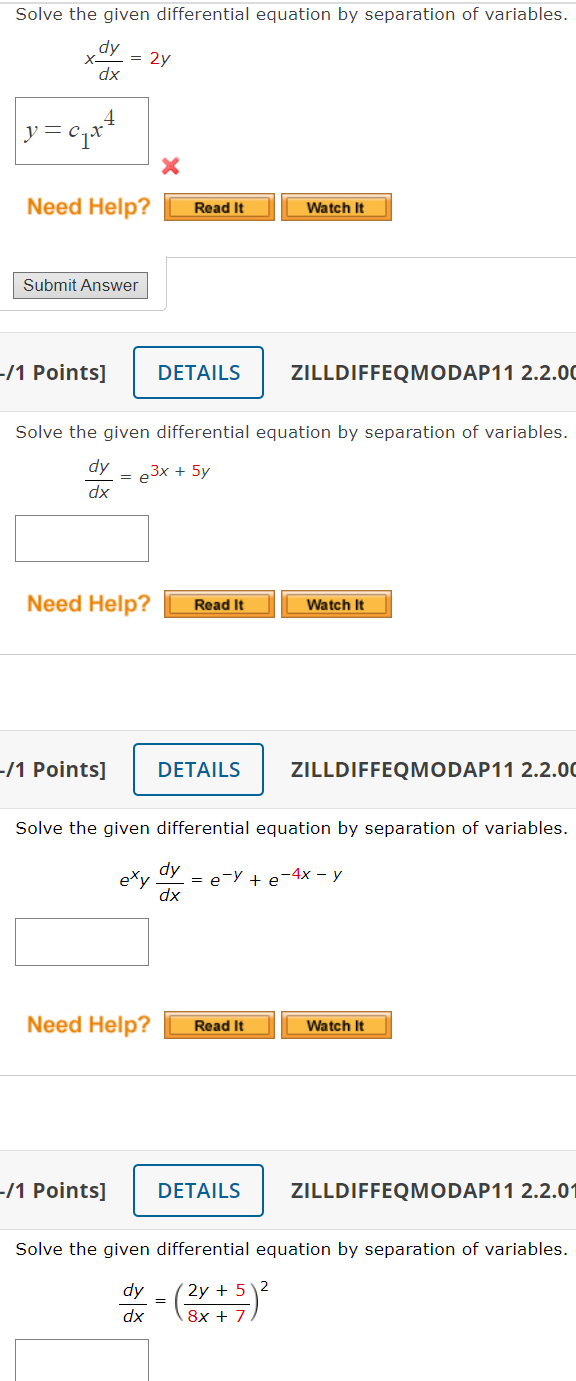 Solved Solve the given differential equation by separation | Chegg.com