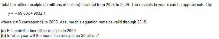 Solved Total box-office receipts (in millions of dollars) | Chegg.com
