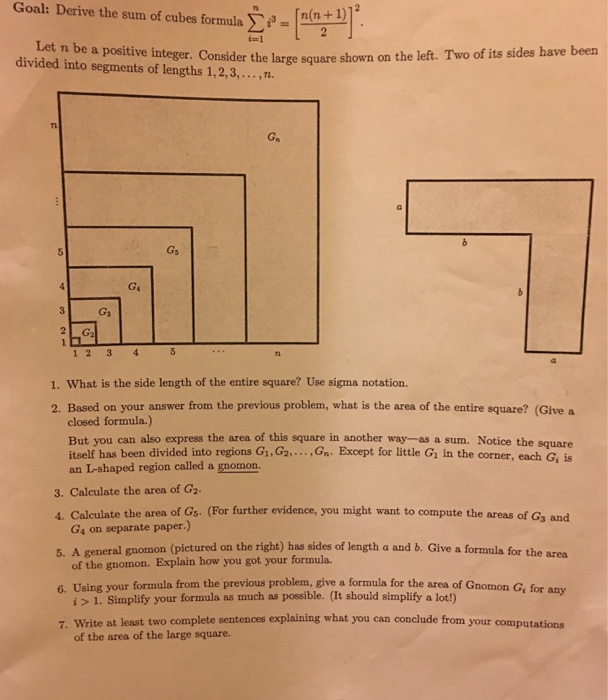 Solved Goal: Derive the sum of cubes formula ยู่ 1 Let n be | Chegg.com