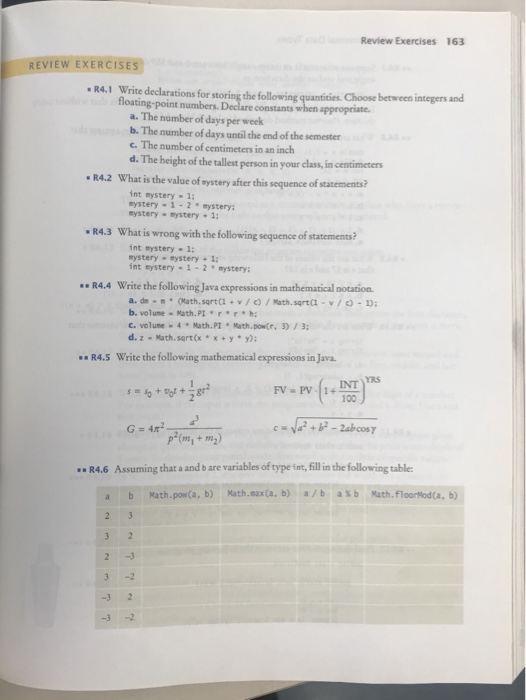 Solved Review Exercises 163 REVIEW EXERCISES R4.1 Write | Chegg.com