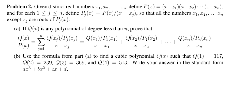 Given distinct real numbersx1, x2, . . . , xn, | Chegg.com
