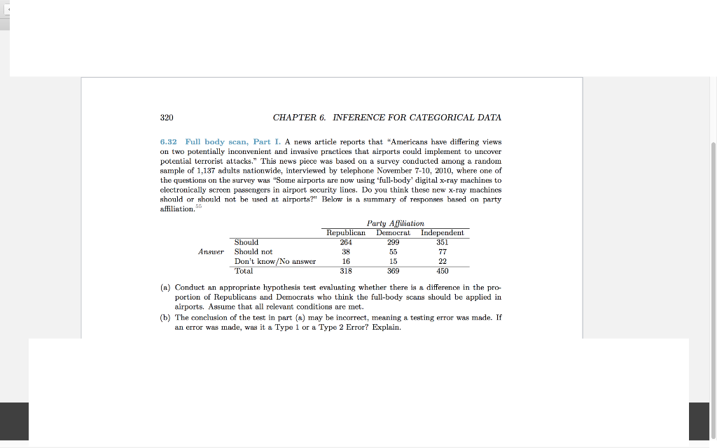 Solved 320 CHAPTER 6. INFERENCE FOR CATEGORICAL DATA 6.32 | Chegg.com