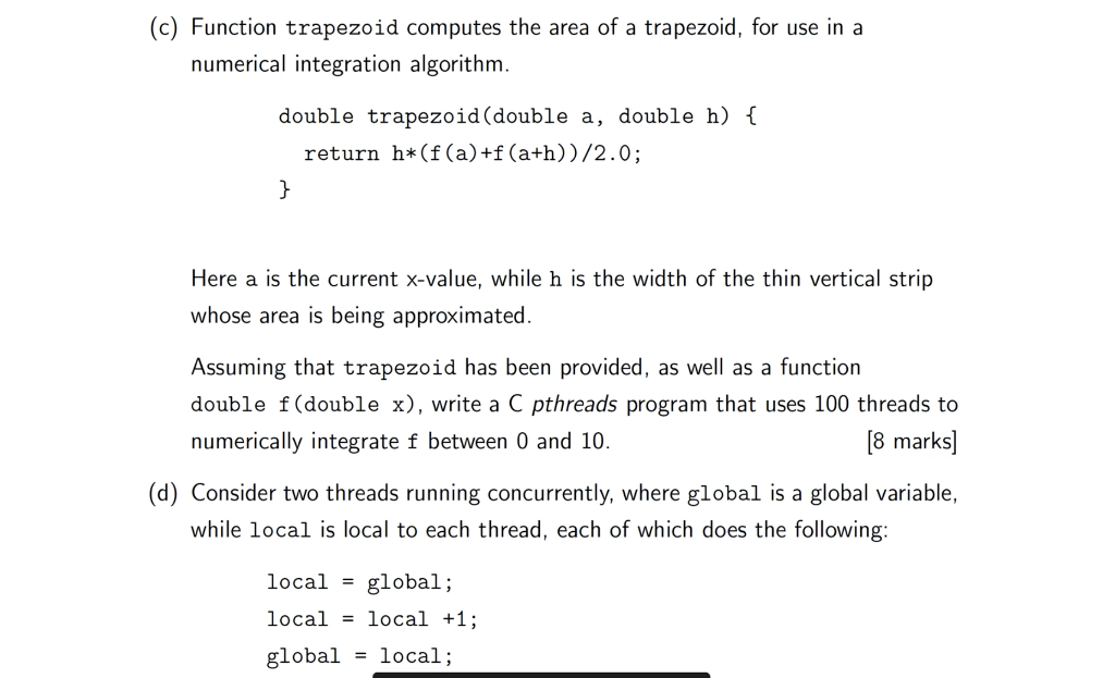 Solved (c) Function trapezoid computes the area of a | Chegg.com