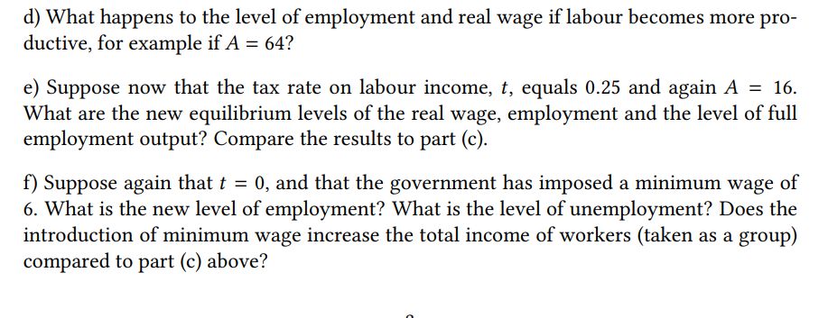 Solved Question 3 The Aggregate Production Function And