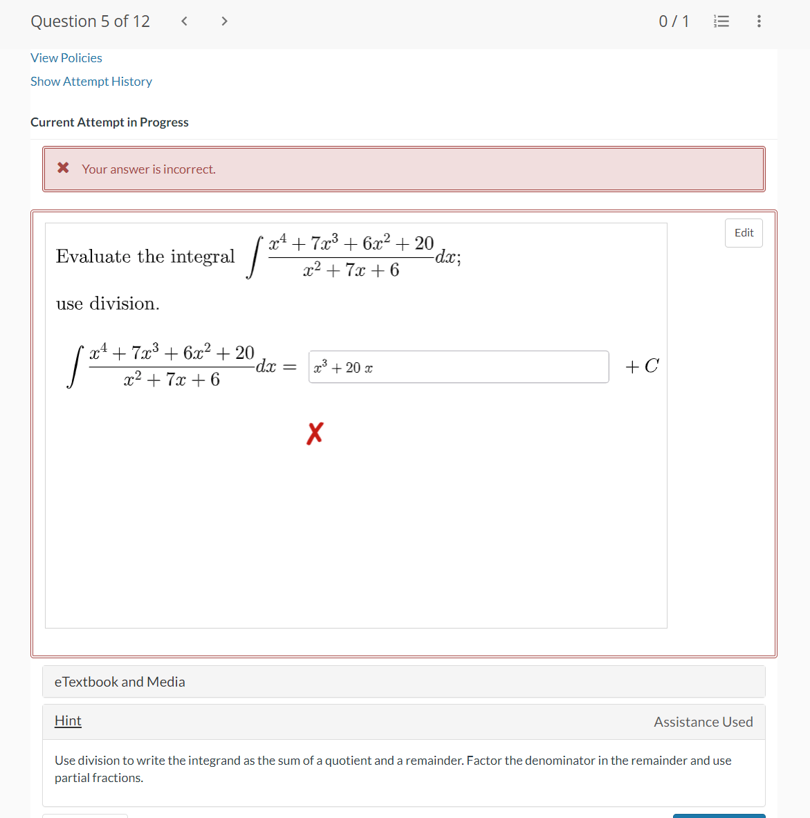 Solved Current Attempt in Progress\times Your answer is | Chegg.com