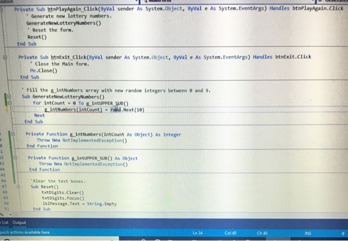 Solved Private Sub btnPlayAgain_Click(ByVal sender As | Chegg.com