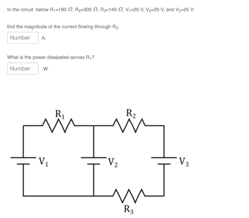 Solved In the circuit below R1=190Ω,R2=300Ω,R3=140Ω,V1=20 | Chegg.com